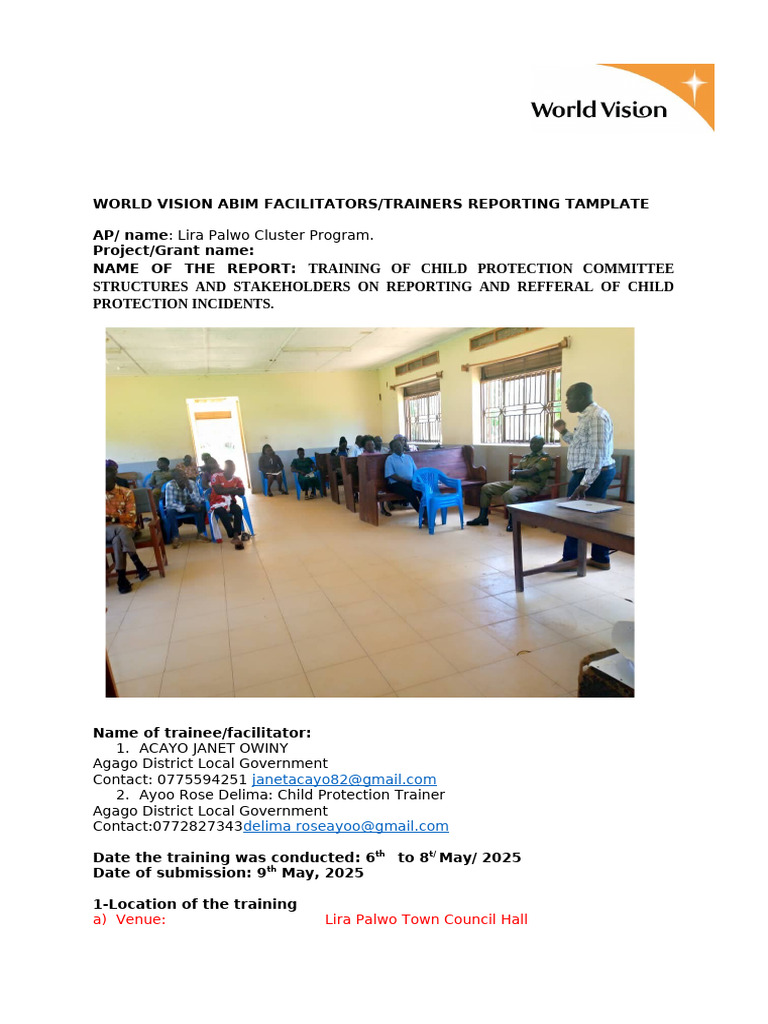 World Vision Report Lira Palwa Training | PDF | Child Protection ...
