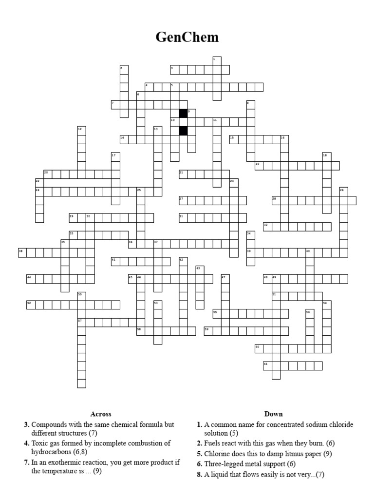 General Chemistry crossword | PDF | Chemical Reactions | Combustion