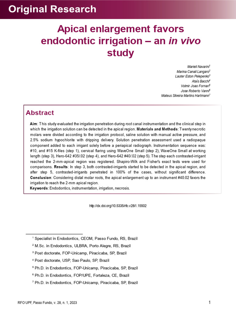 Apical Enlargement in Endodontic Irrigation | PDF | Dentistry Branches ...