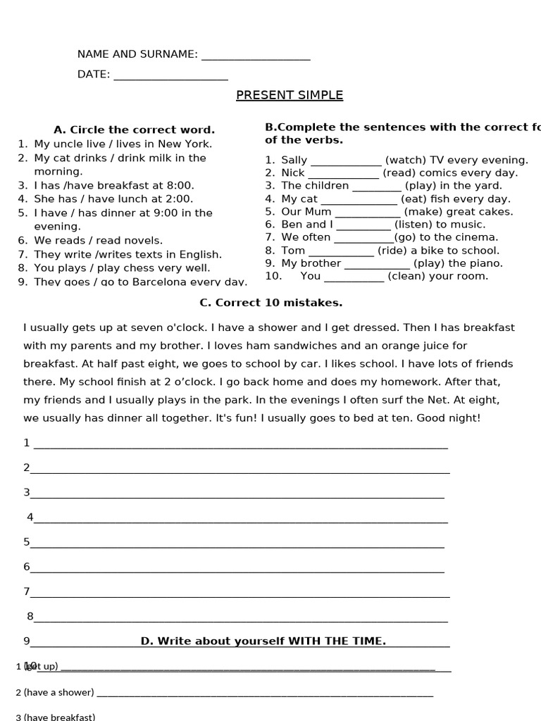 Present Simple 1st Intensive | PDF | Linguistics | Grammar