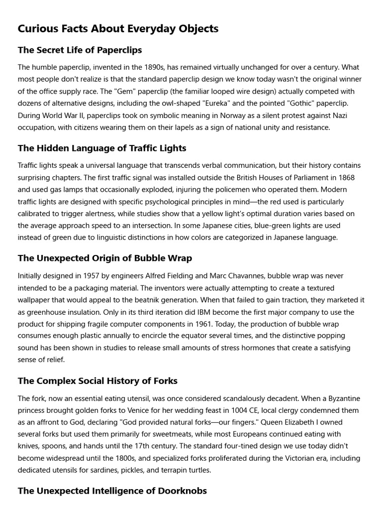 Fascinating Facts About Everyday Objects | PDF