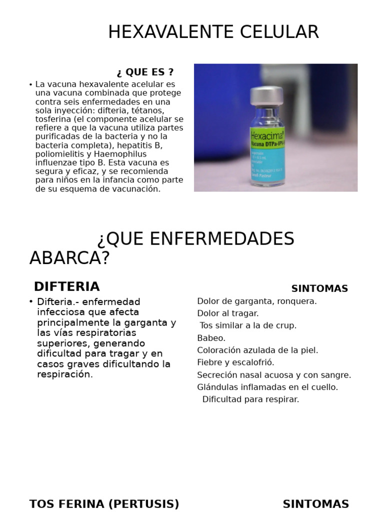 Vacuna Hexavalente: Protección Infantil | PDF | Inyección (medicina ...