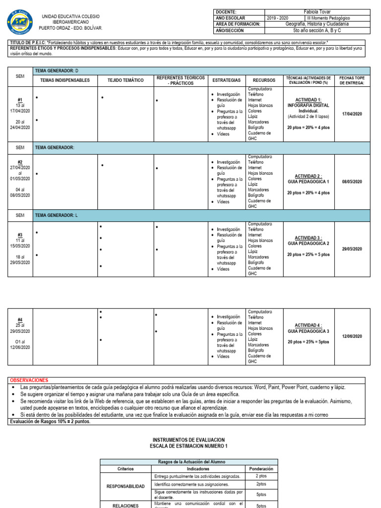 Plan Iii Lapso GHC 5to Año | PDF | Maestros | Aprendizaje