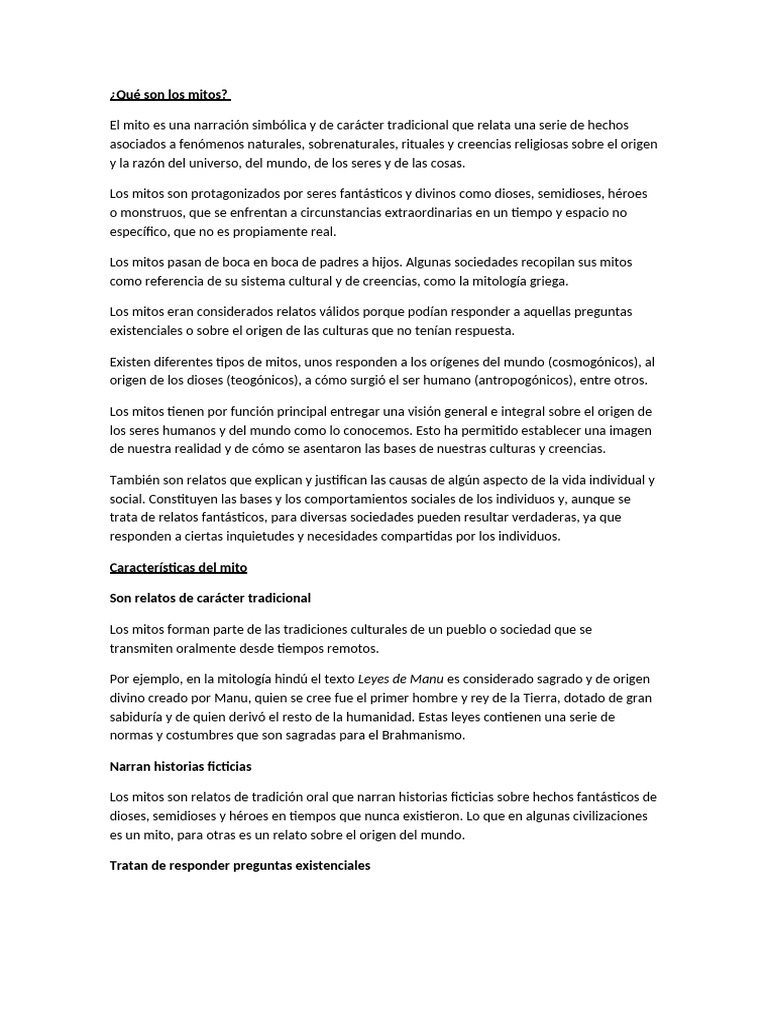 Definición y Tipos de Mitos | PDF | Mitología griega | Mitos de la creación