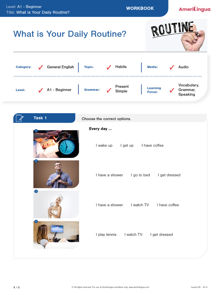 A1 Daily Routine Workbook | PDF | Language Families | Languages