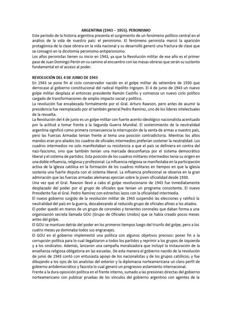 PCP 4º4º - Peronismo 1943 - 1955 - HTR | PDF