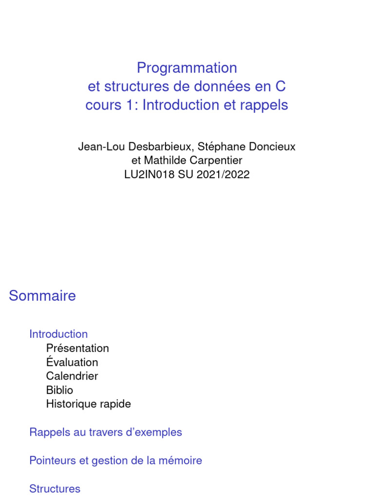 Cours1 Show | PDF | C (Langage de programmation) | Pointeur (programmation)