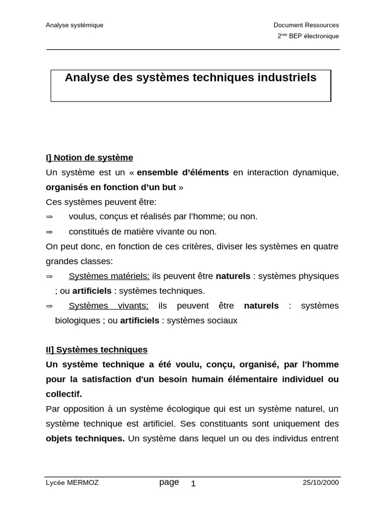 Analyse des systèmes techniques en BEP | PDF | Électronique