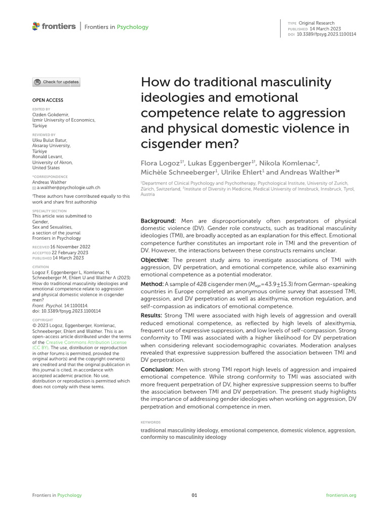 How Do Traditional Masculinity Ideologies and Emotional Competence ...