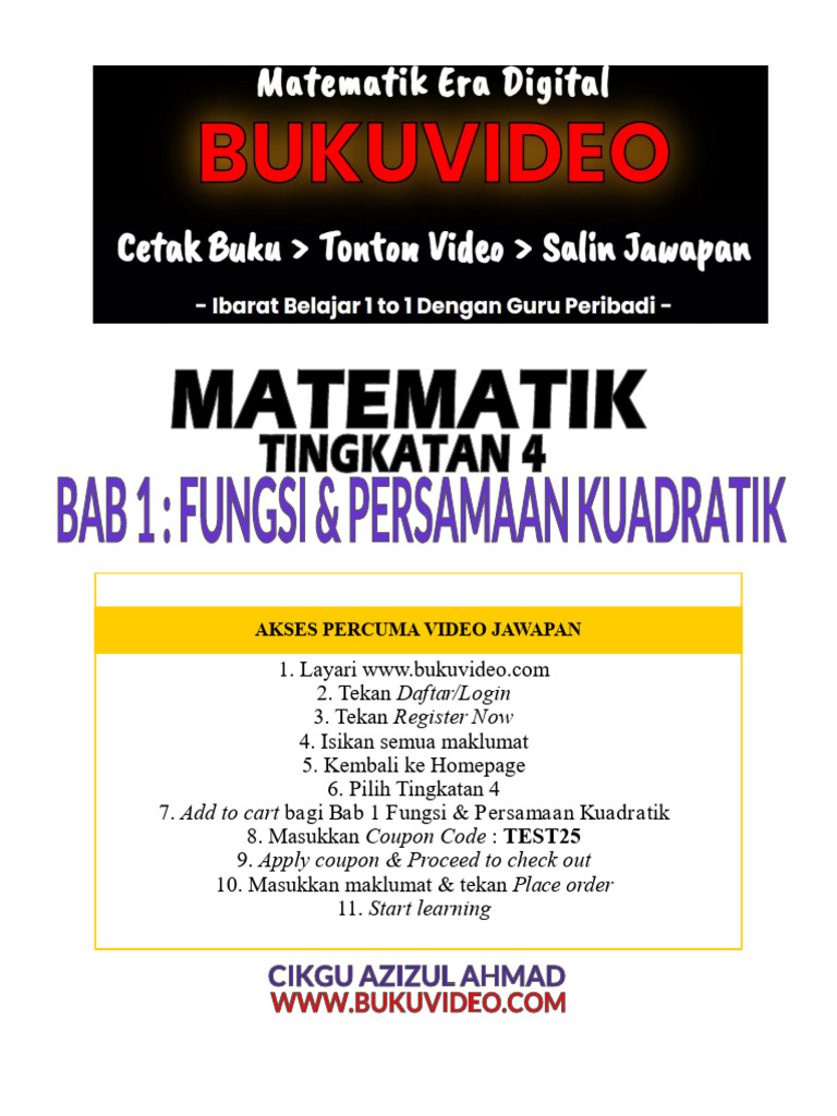 F4 BAB 1 FUNGSI & PERSAMAAN KUADRATIK | PDF