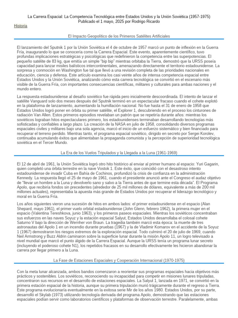 La Carrera Espacial | PDF | Carrera en el espacio | Soyuz (nave espacial)