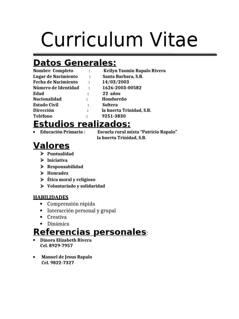 Curriculum Vitae de Keilyn Yasmin Rapalo Rivera | PDF