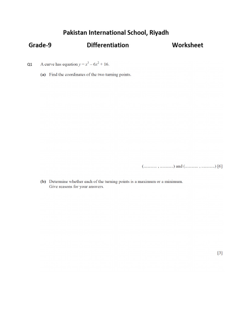 Differentiation Worksheet G-9 | PDF