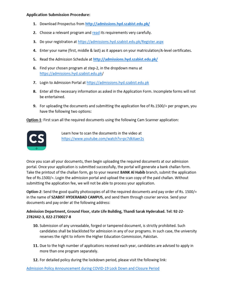 Application Submission Procedure | PDF
