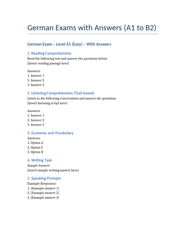 German Exam Papers with Answers A1-B2 | PDF | Reading Comprehension ...