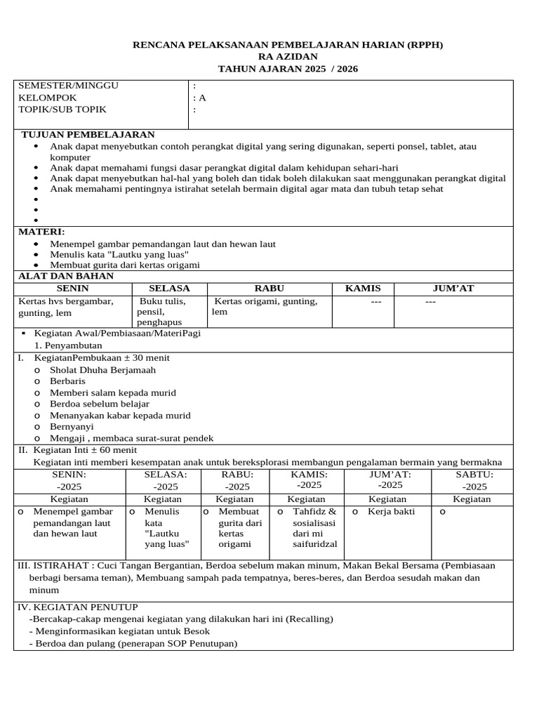 RPPH Pembelajaran Digital dan Hewan | PDF