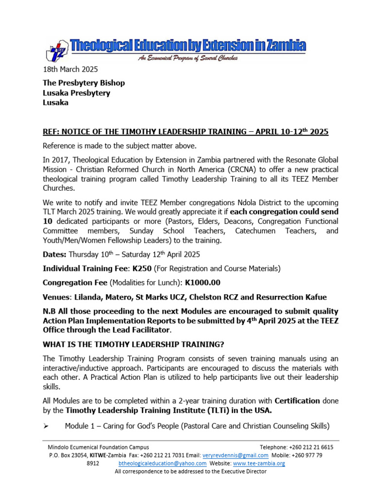 Timothy Leadership Training Invitation | PDF | Elder (Christianity ...