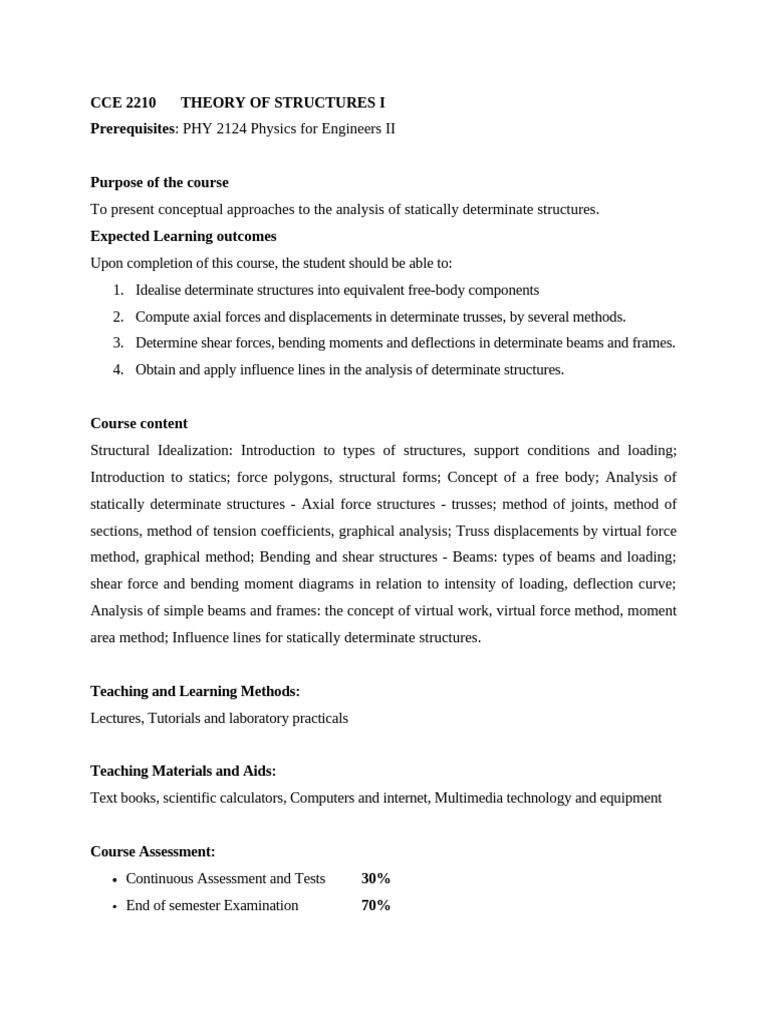 Cce 2210theory of Structures I | PDF | Beam (Structure) | Force