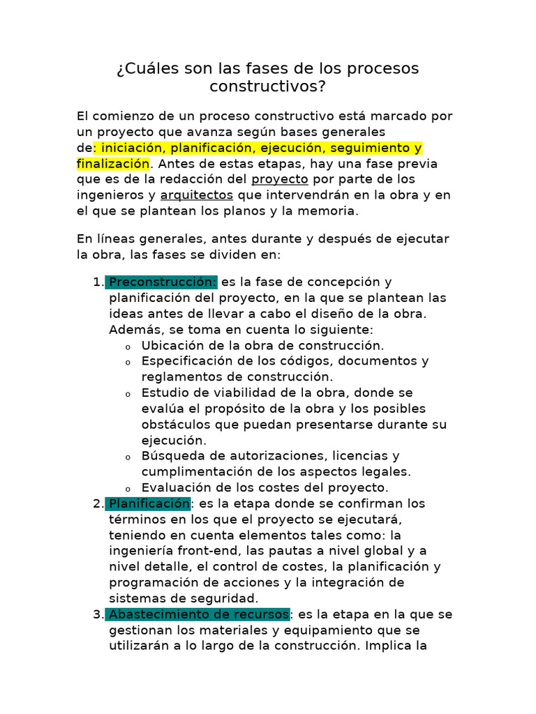Cuáles Son Las Fases de Los Procesos Constructivos | PDF ...