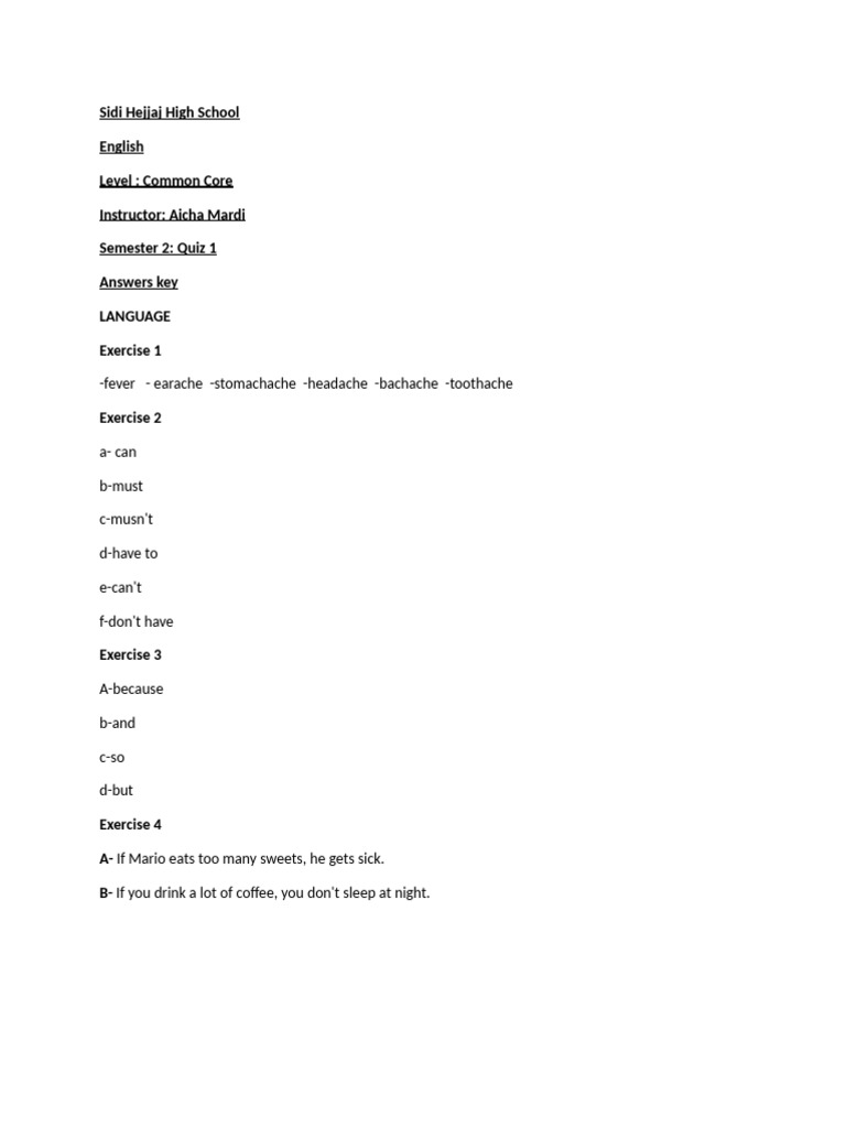Quiz 1 Sem2 Common Core | PDF