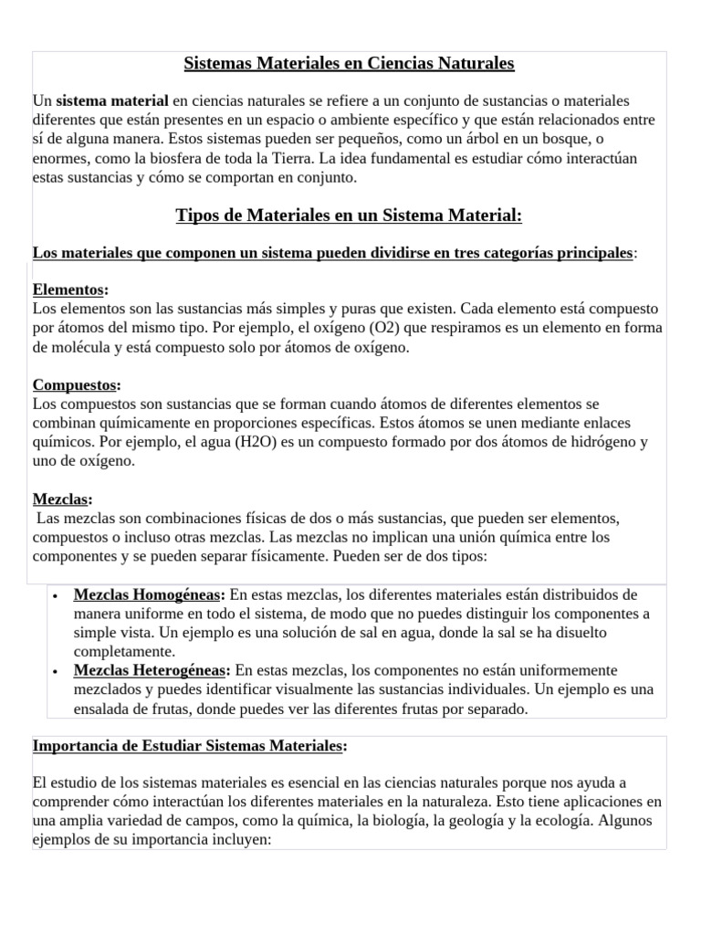 Sistemas Materiales en Ciencias Naturales | PDF | Mezcla | Compuestos ...