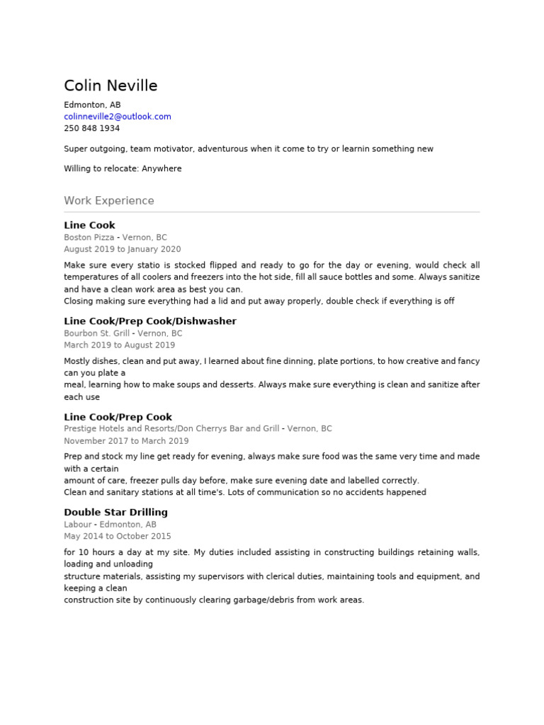 Colin Neville: Work Experience | PDF