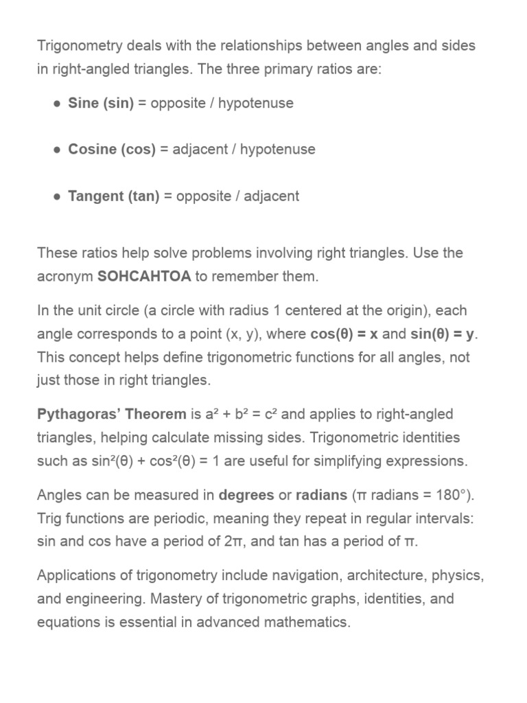 Trig Year 10 Class Notes | PDF