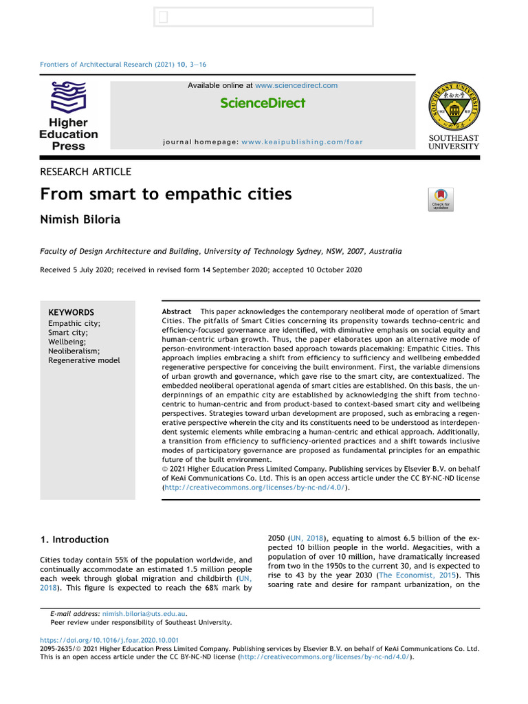 From Smart To Empathic Cities | PDF | Well Being | Governance