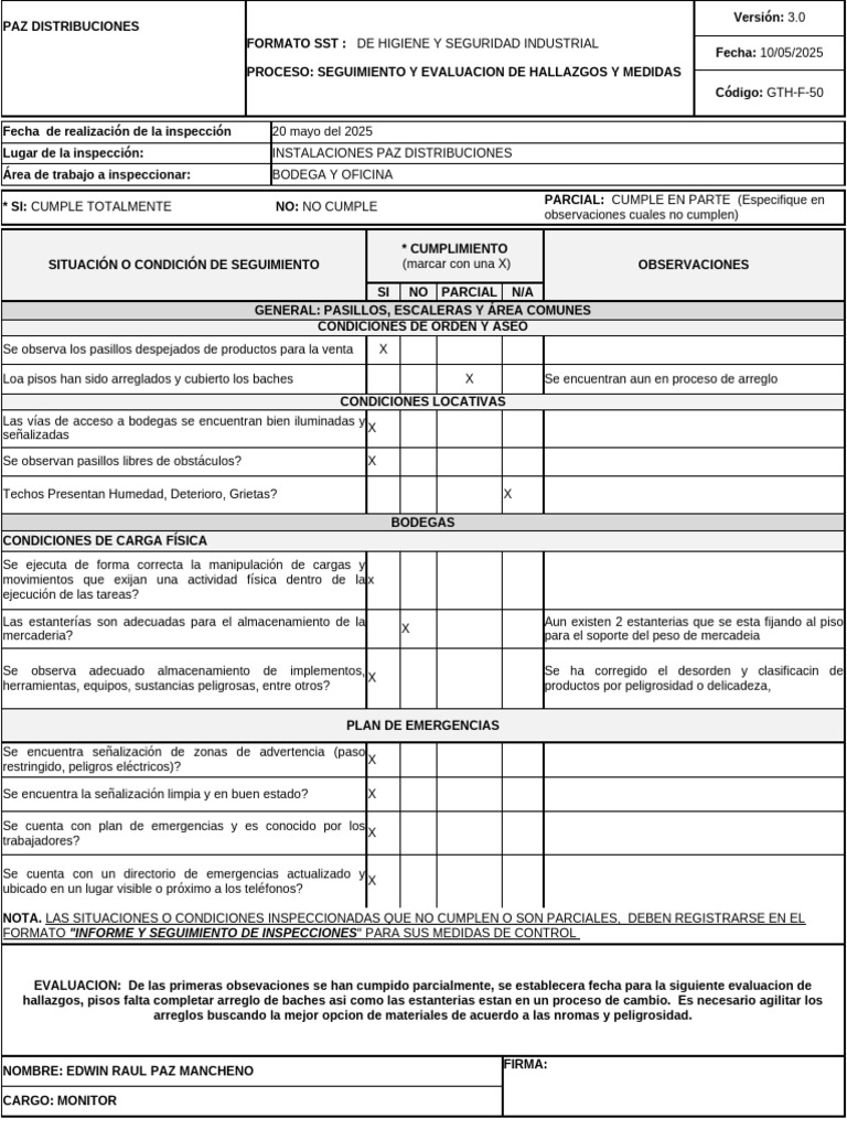 CHECK LIST DE SEGUMIENTO | PDF