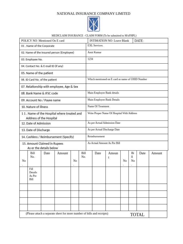 Sample NIC Claim Form | PDF | Public Services | Medicine