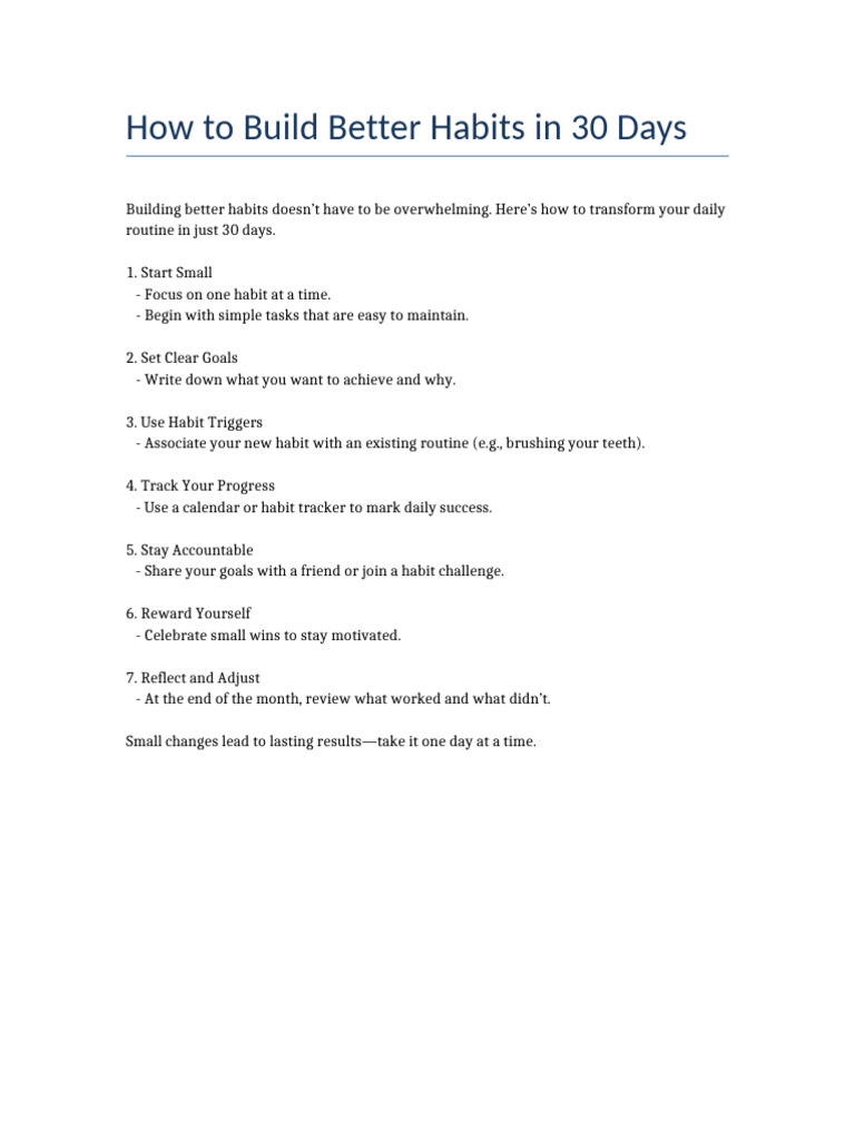 How To Build Better Habits in 30 Days | PDF