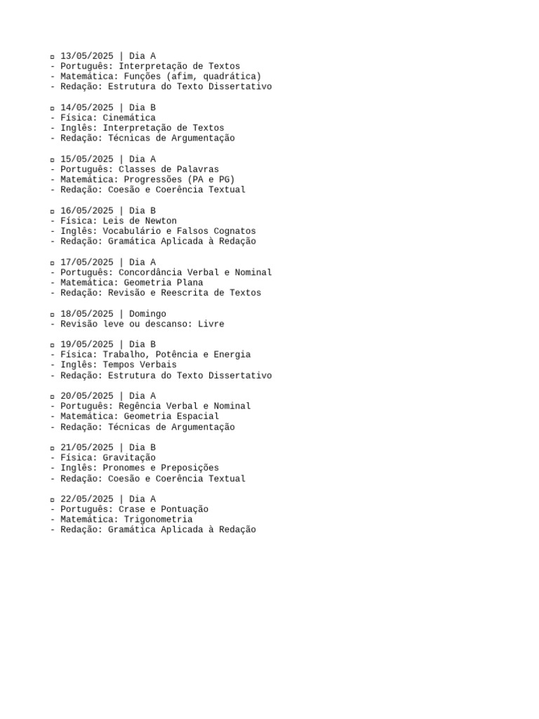 Plano EFOMM 10 Dias | PDF