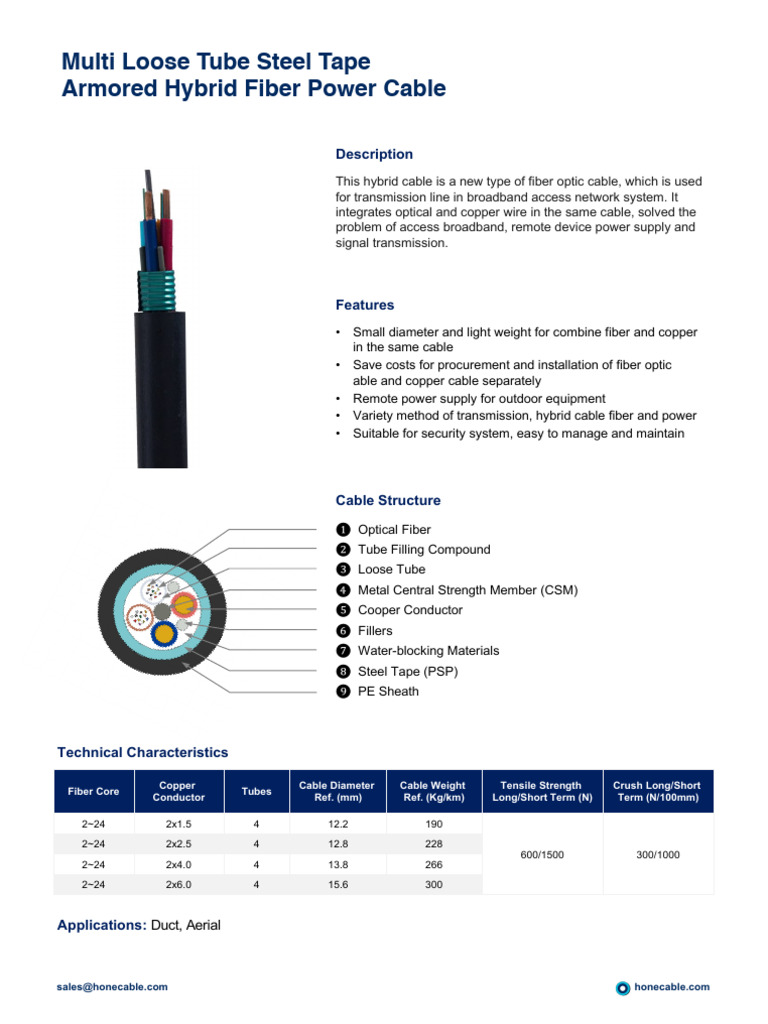 Multi-Loose-Tube-Steel-Tape-Armored-Hybrid-Fiber-Power-Cable | PDF ...