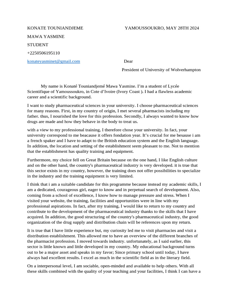 PERSONAL STATEMENT LETTER | PDF | Pharmacy | Pharmacist