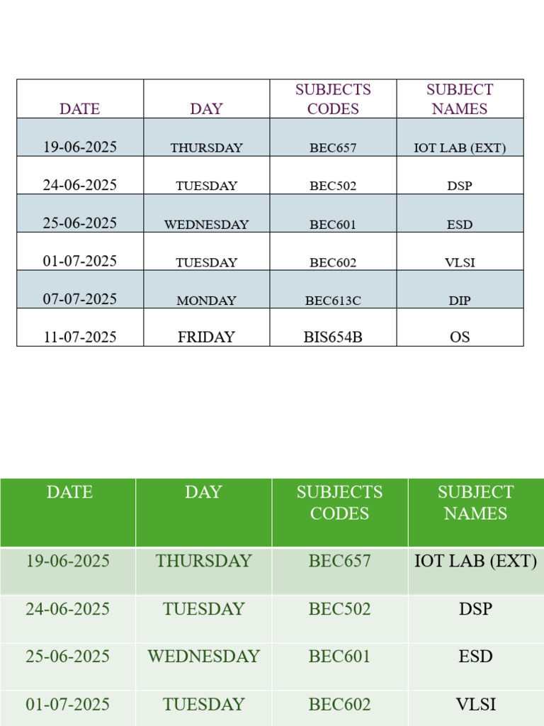 Exam Time Table 6TH Sem | PDF