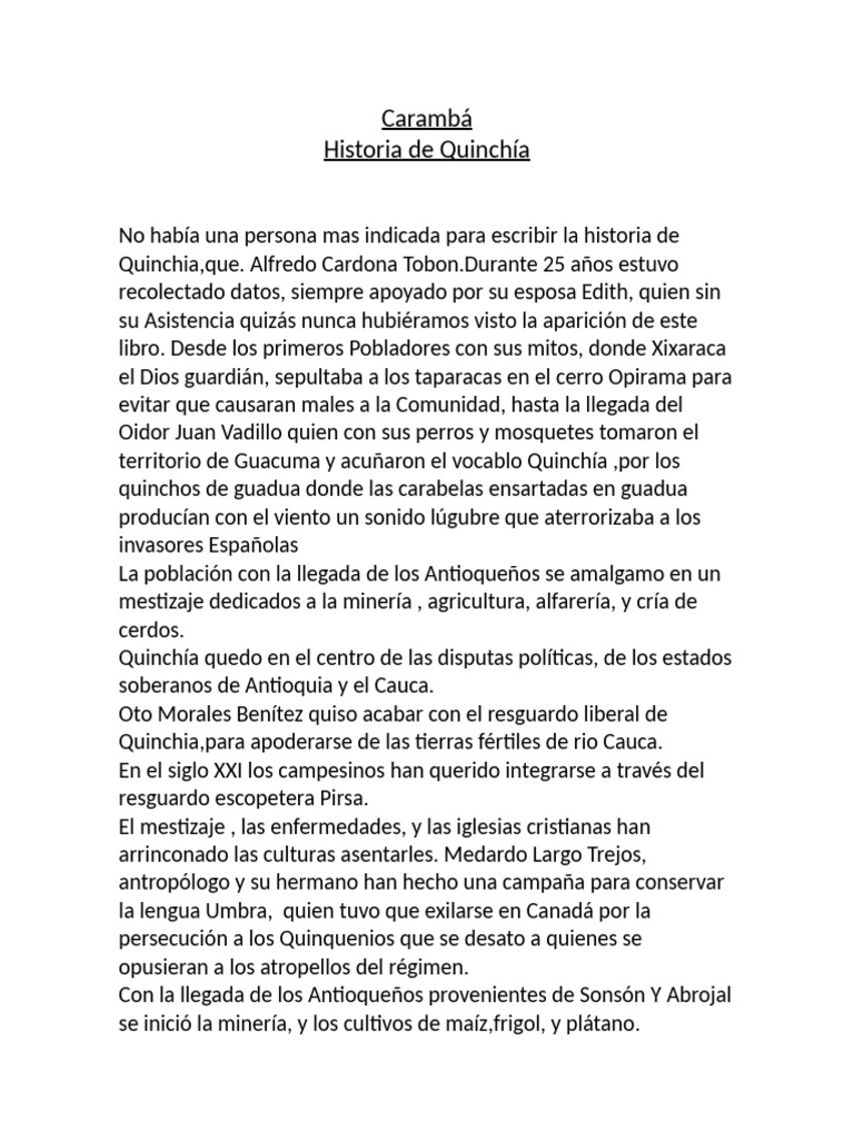 Esayo Oscar Cerro CARAMBA QUINCHIA | PDF
