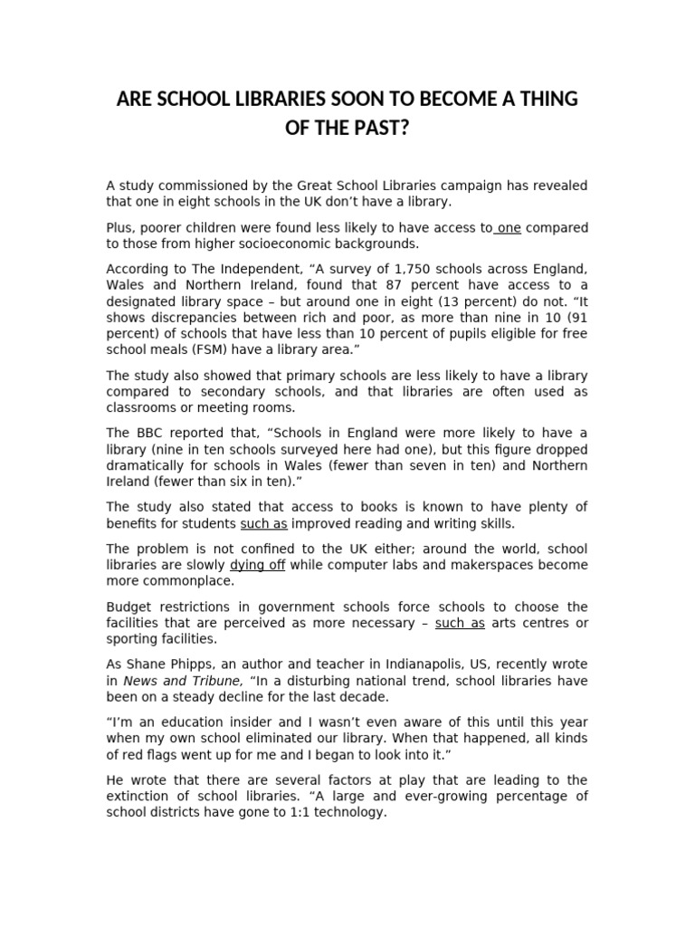 Reading - Are School Libraries Soon To Become A Thing of The Past | PDF ...