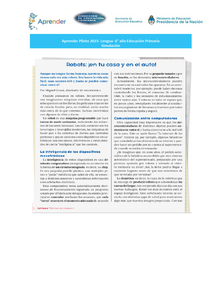 LENGUA Simulador Aprender 2023 | PDF | Robot | Robótica