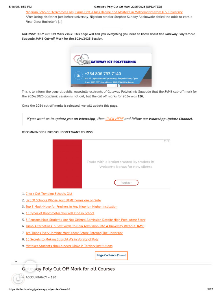 Gateway Poly Cut Off Mark 2025 - 2026 (UPDATED) | PDF