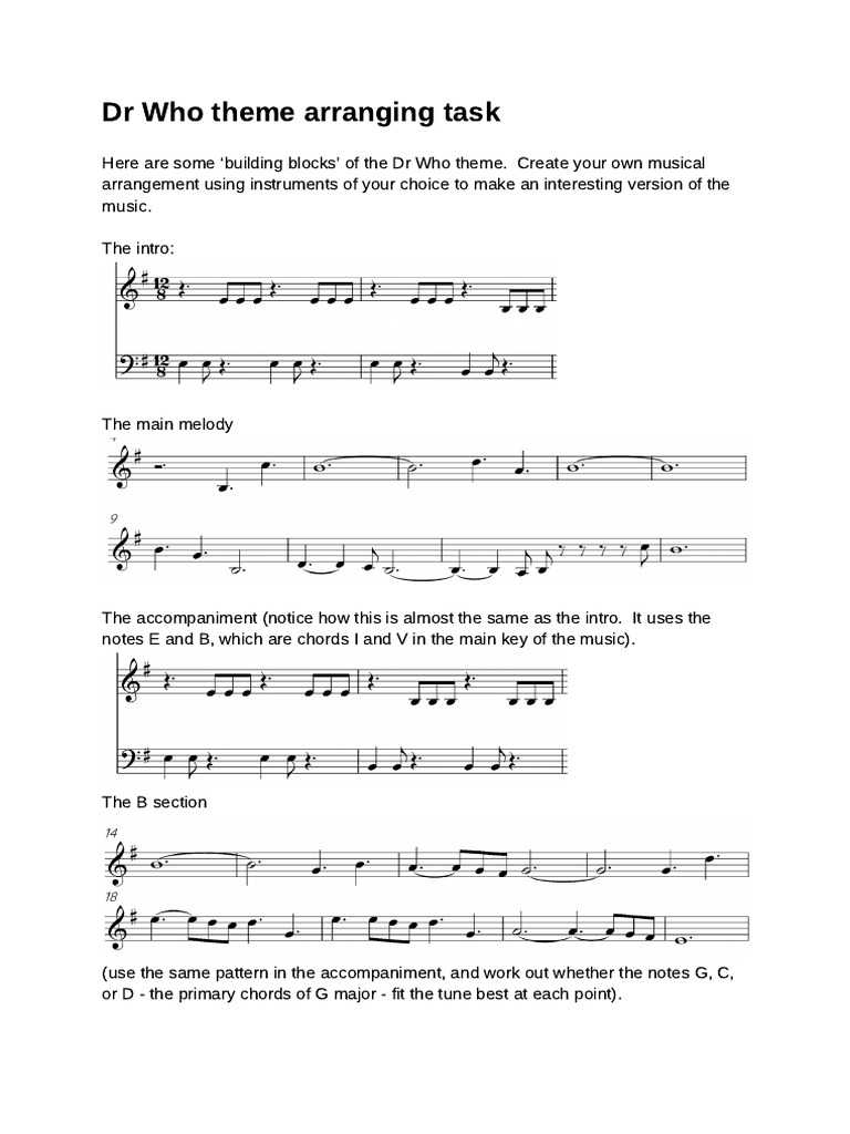 DR Who Theme Arranging Task | PDF