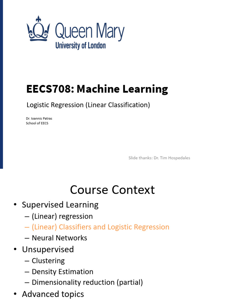 04 - Linear-Classification-2024 | PDF | Statistical Classification | Logistic Regression