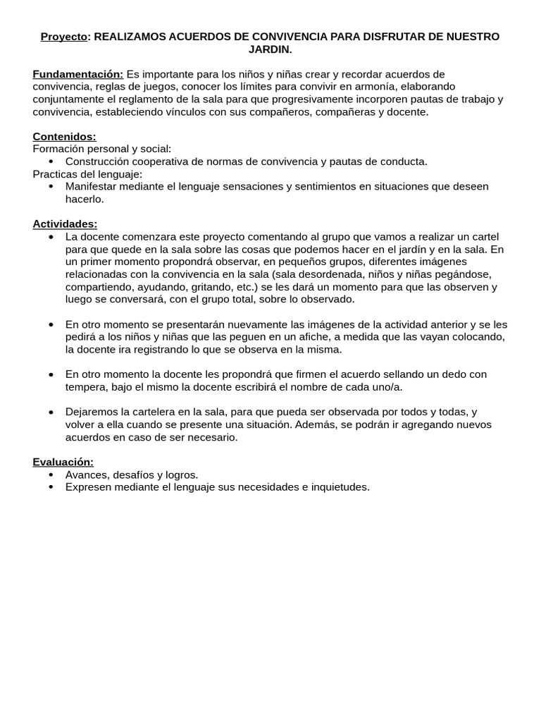Acuerdos de Convivencia en el Jardín | PDF