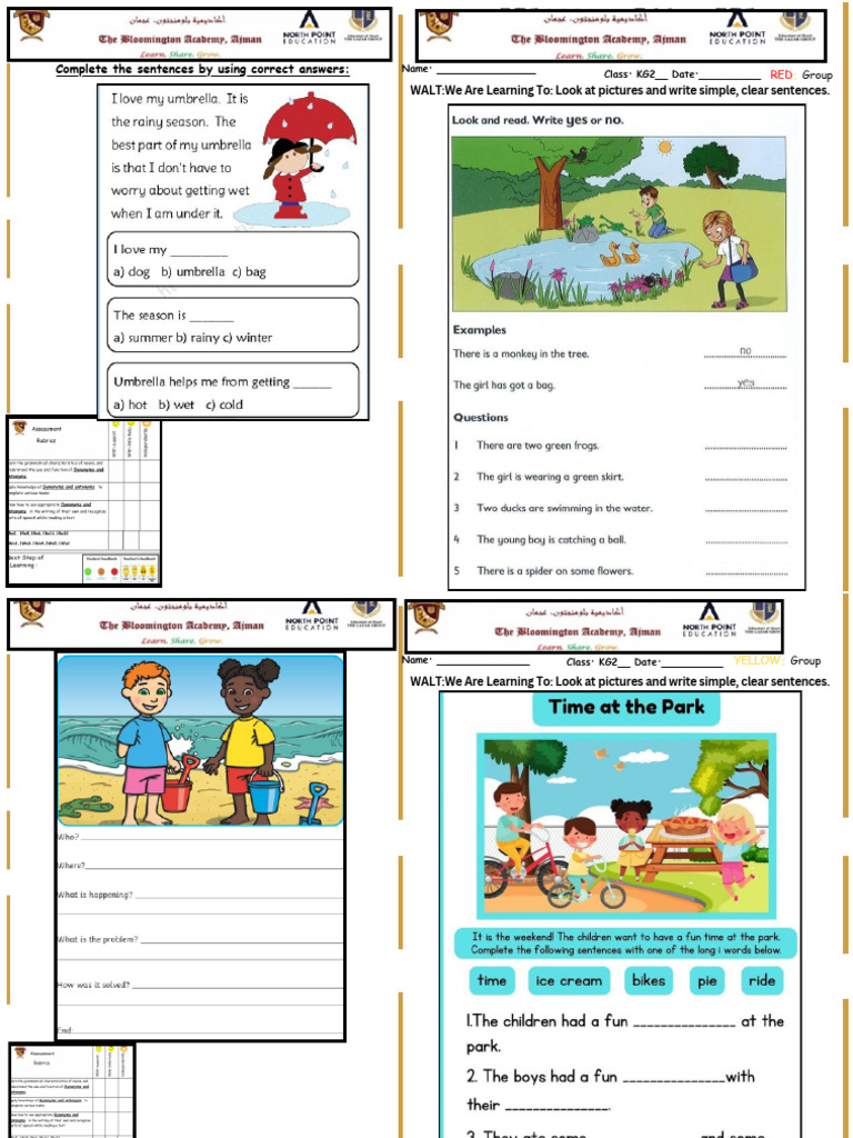 KG2 Picture Sentence Writing Worksheet | PDF