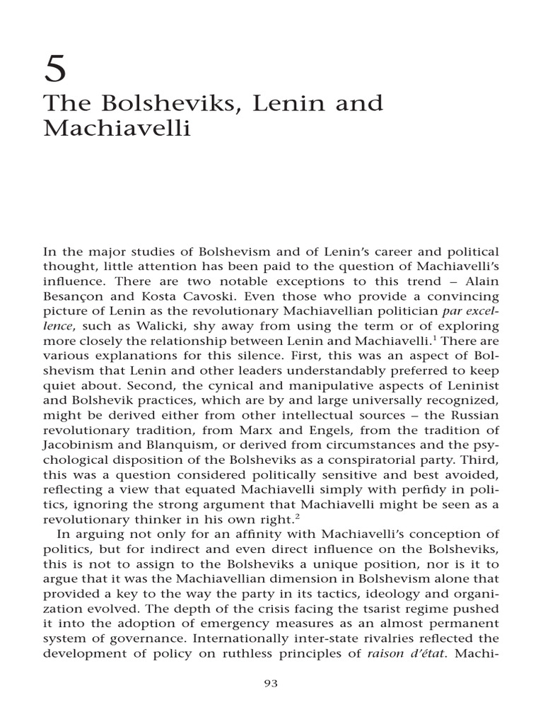 The Bolsheviks, Lenin and Machiavelli | PDF | Vladimir Lenin | Marxism