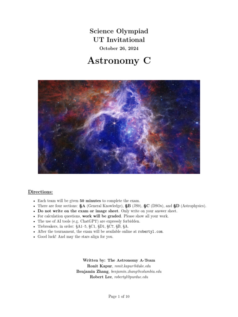 SciOly 2025-Astronomy_C-UT-Exam | PDF | Stars | Exoplanet