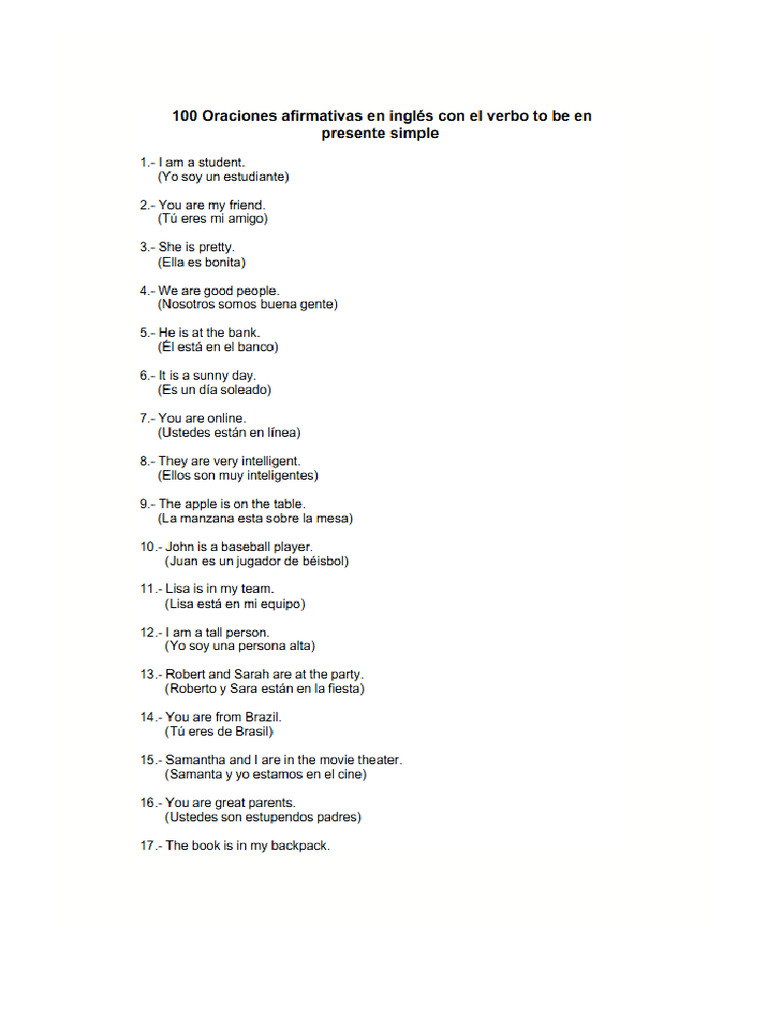100 Oraciones Positivas (Simple Present) | PDF