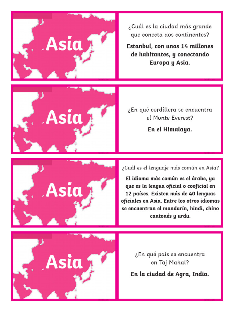 Tarjetas de Preguntas | PDF | Centroamérica | Asia