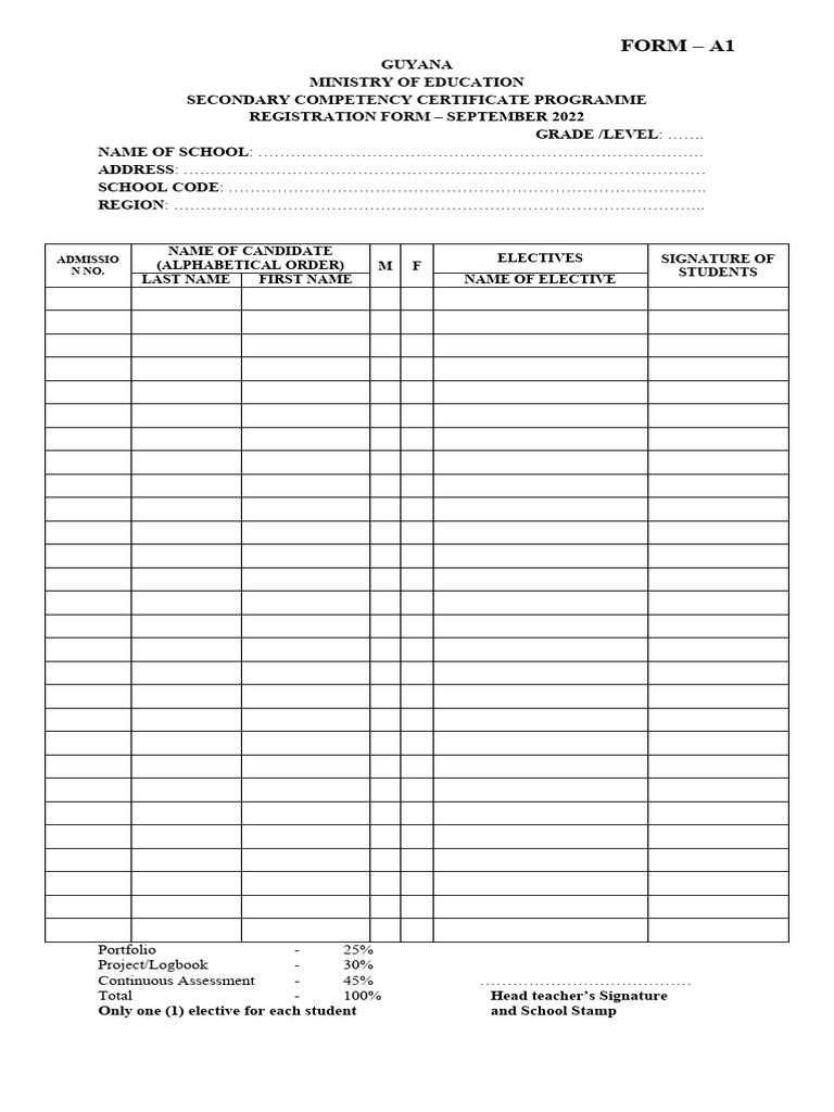 A1 Registration Form SCCP | PDF