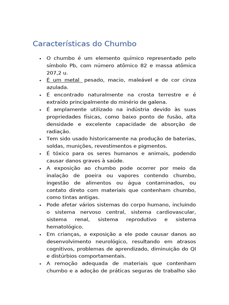 Características e Riscos do Chumbo | PDF | Chumbo