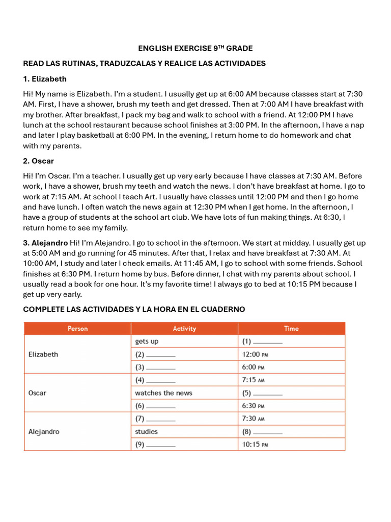 9 Reading Present Simple Routine | PDF | Eating Behaviors Of Humans | Meal